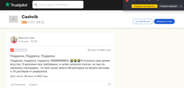 Cashvib - очередной сомнительный сайт для заработка от мошенников